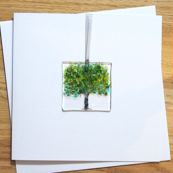 Green tree fused glass greetings card – Fired Creations