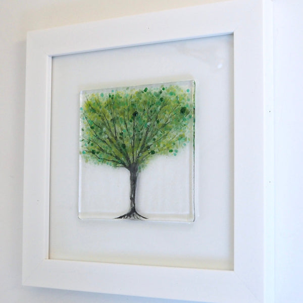 Green summer tree framed glass art – Fired Creations